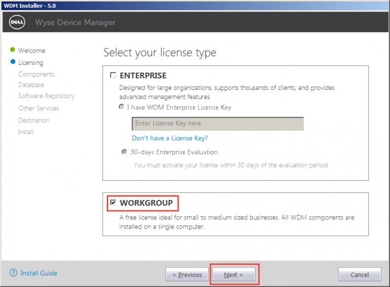 Wyse Device Manager 5.0 (WDM) Workgroup Installation