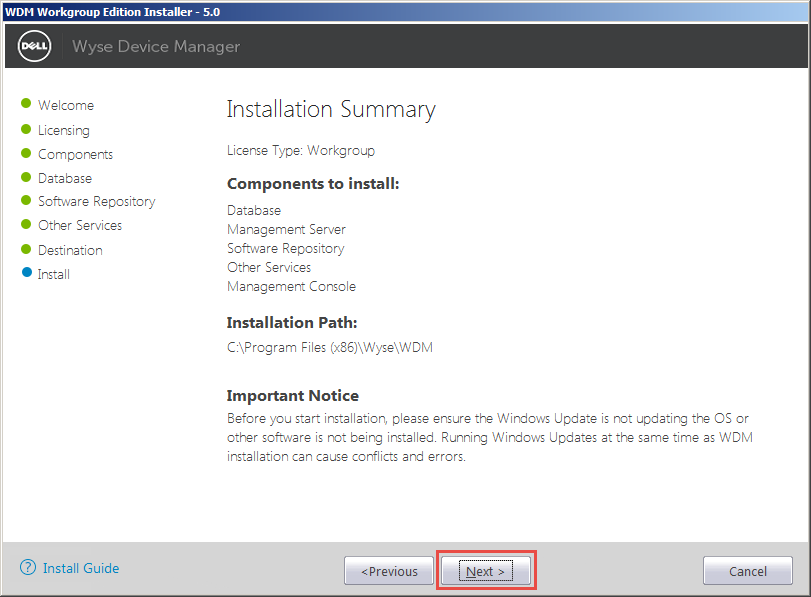 Wyse Device Manager 5.0 (WDM) Workgroup Installation