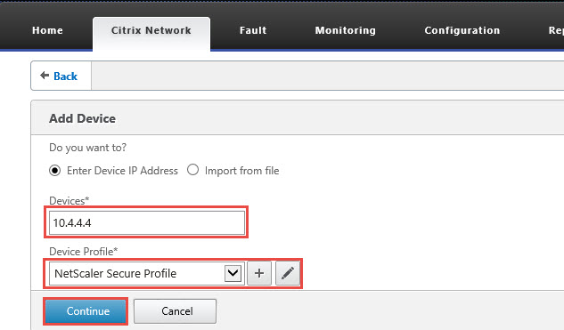 Citrix Command Center - Add NetScaler Device