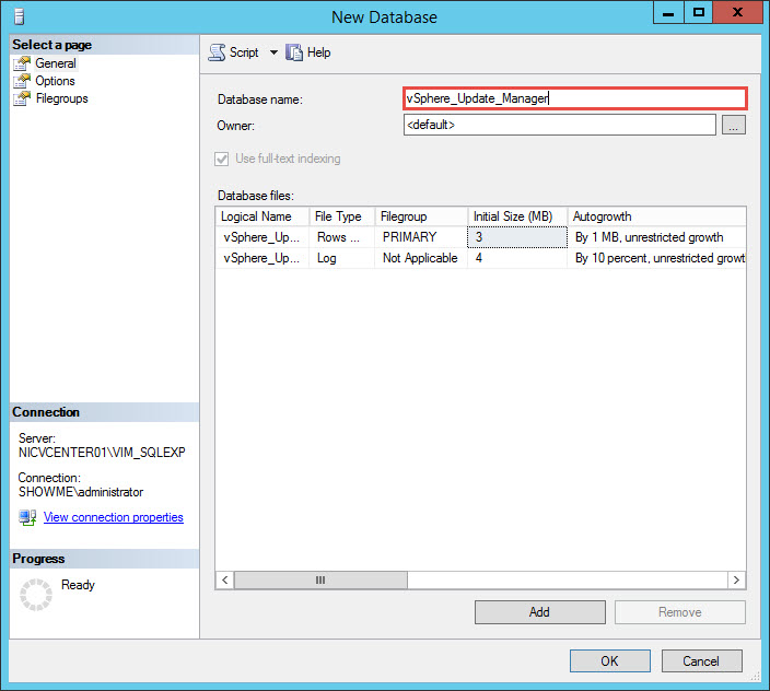 VMware vSphere 6 Update Manager Database